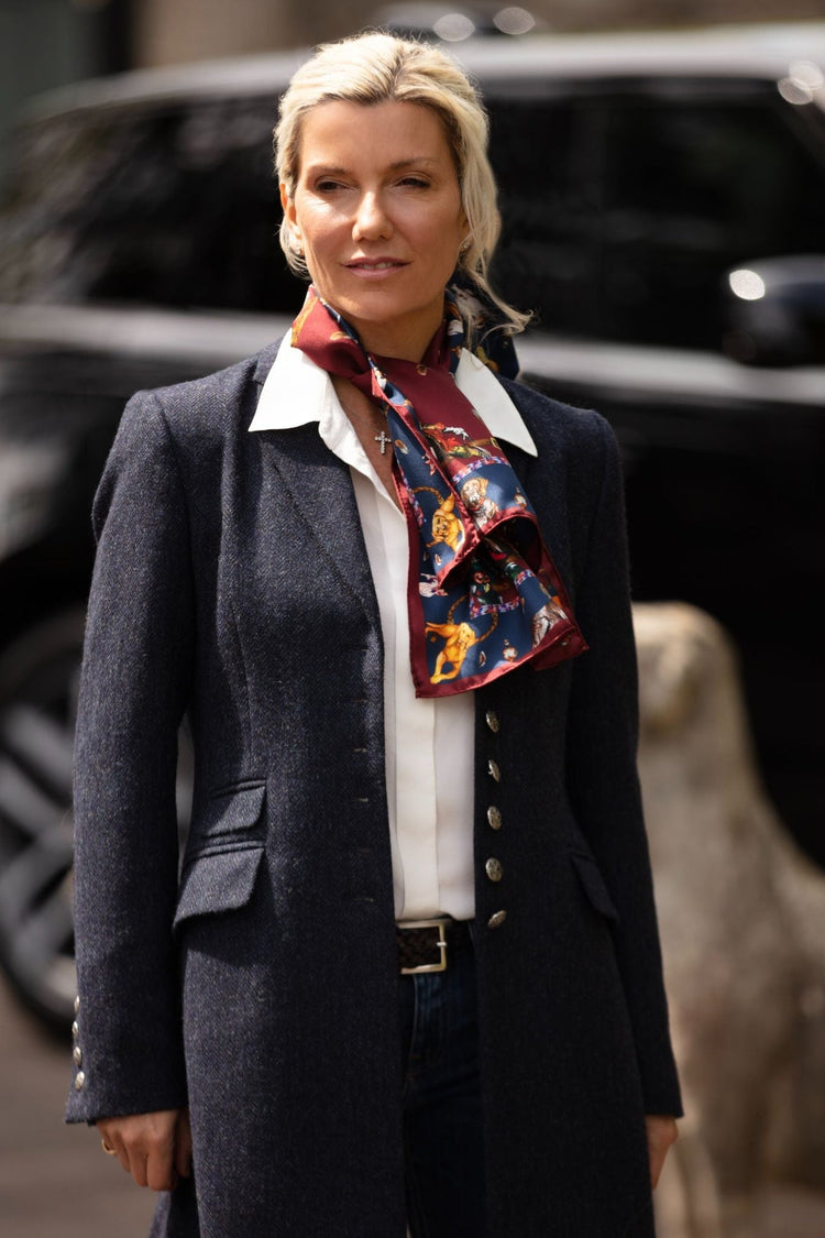 Clare Haggas Classic Rearing To Go Silk Scarf Teal & Rust – Hamilton Hatt