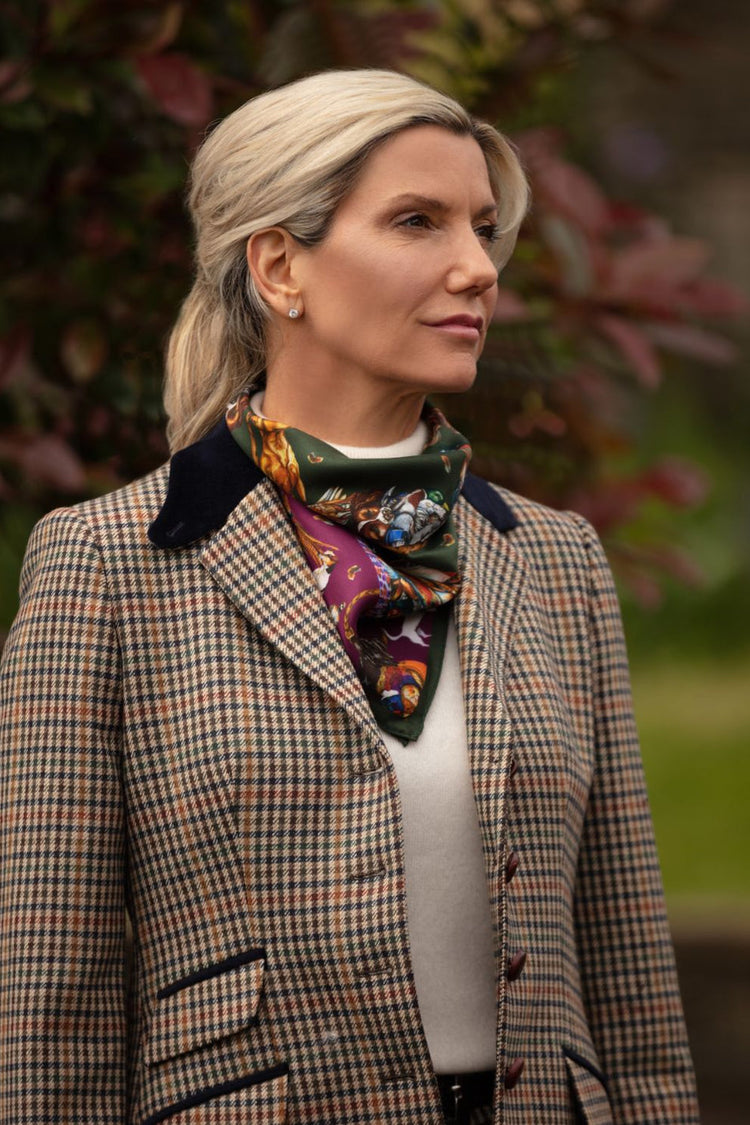 Clare Haggas Classic Rearing To Go Silk Scarf Teal & Rust – Hamilton Hatt